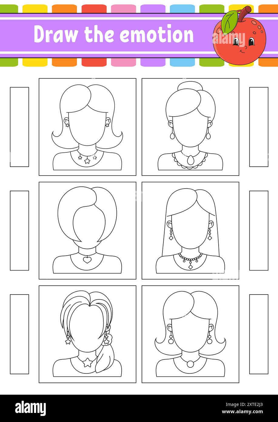 Draw the emotion. Worksheet complete the face. Coloring book for kids ...