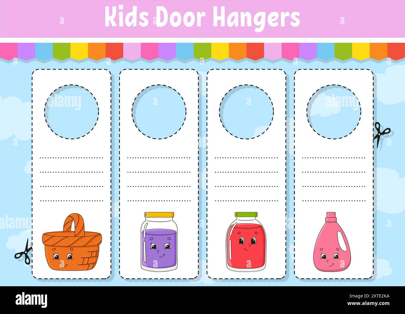 Door hangers. Cute cartoon characters. Sign printable. Kids . On ...