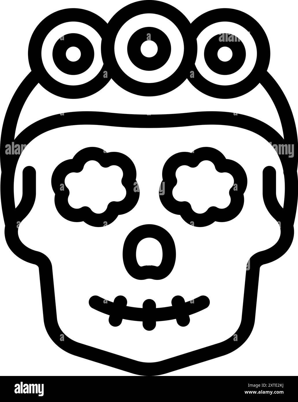 Simple vector icon of a calavera skull with a headband, a traditional ...
