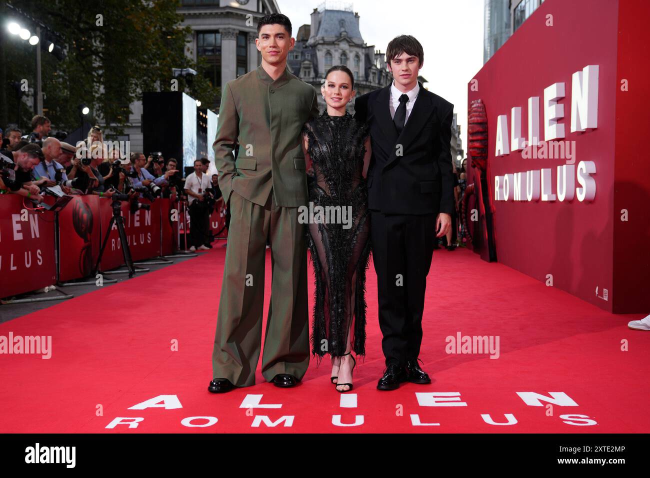 Archie Renaux, from left, Cailee Spaeny, and Spike Fearn arrive at the ...