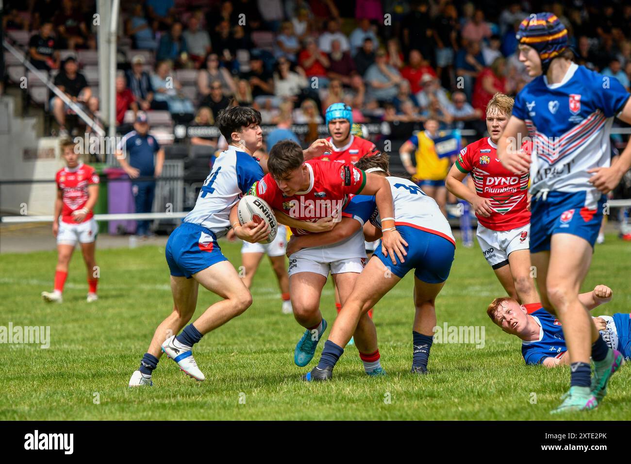 Neath, Wales. 3 August 2024. Declan Rigby and Kolby Harmer of England ...