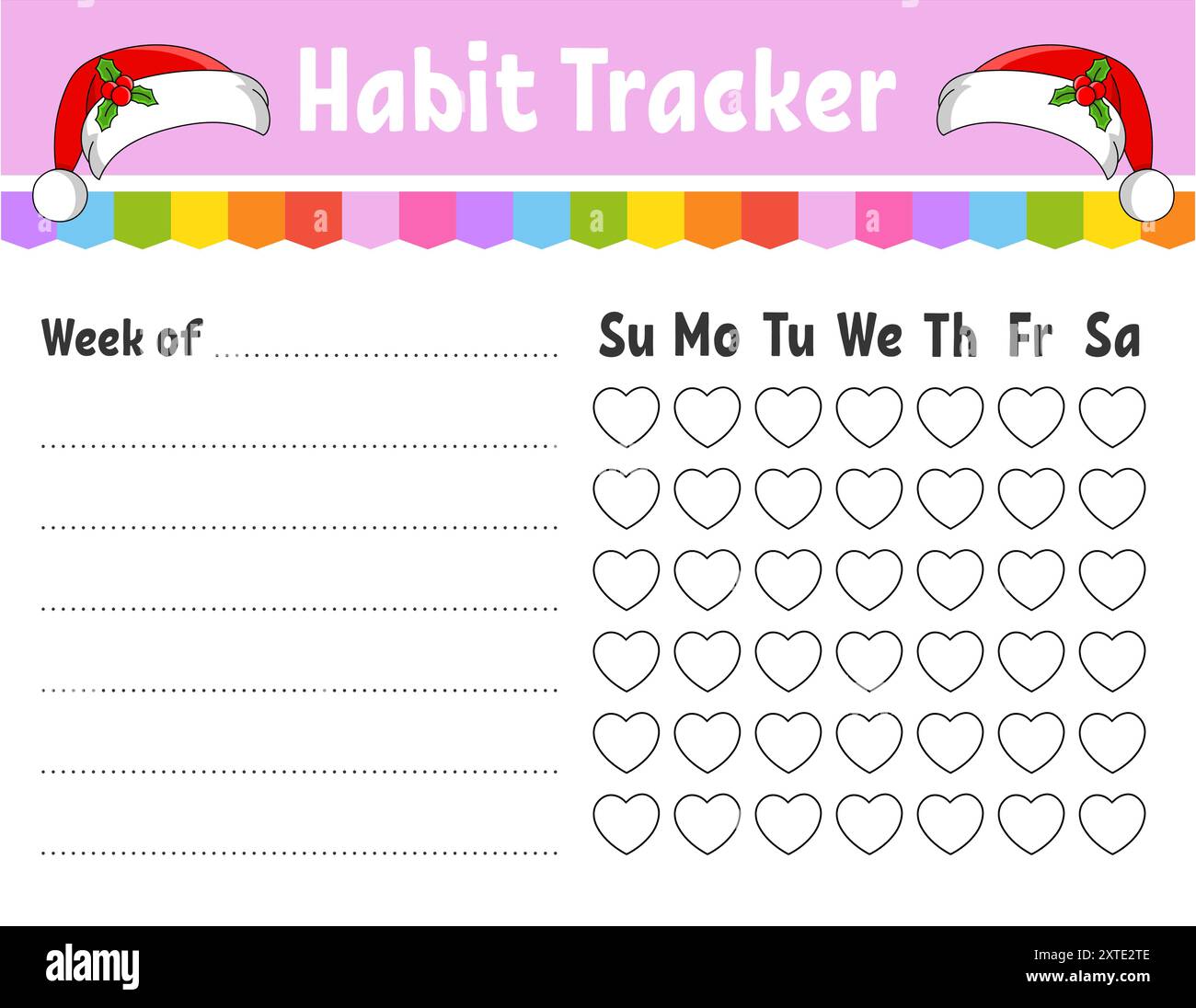 Habit tracker for kids. Sheet template for printing. With cute ...