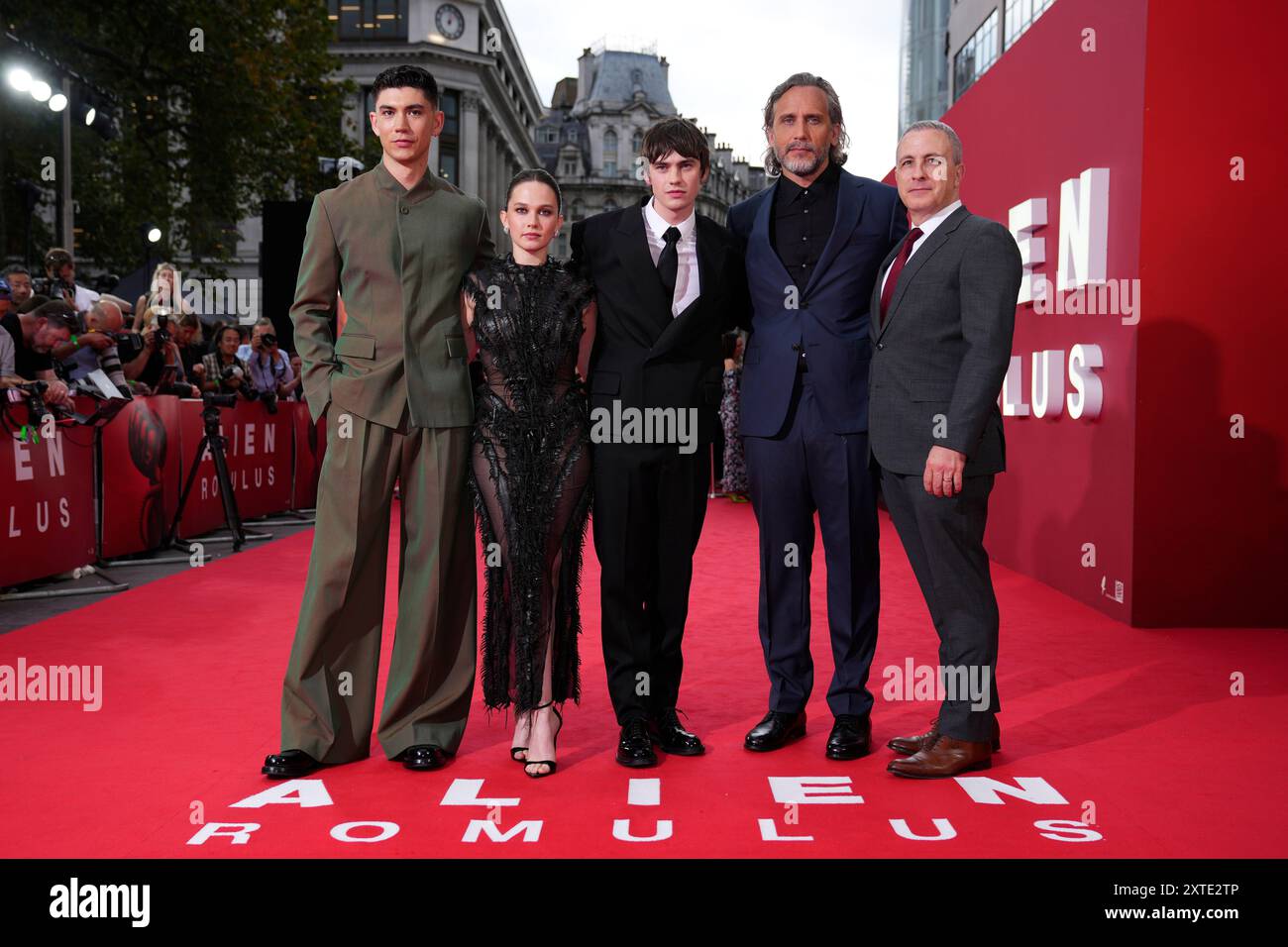 Archie Renaux, from left, Cailee Spaeny, Spike Fearn, Fede Alvarez, and ...