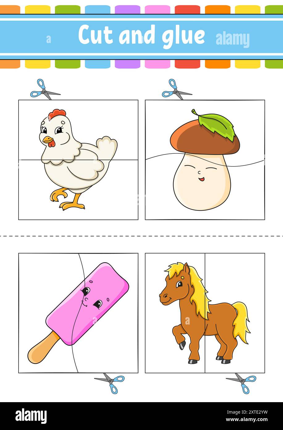 Cut and play. Paper game with glue. Flash cards. Education worksheet ...