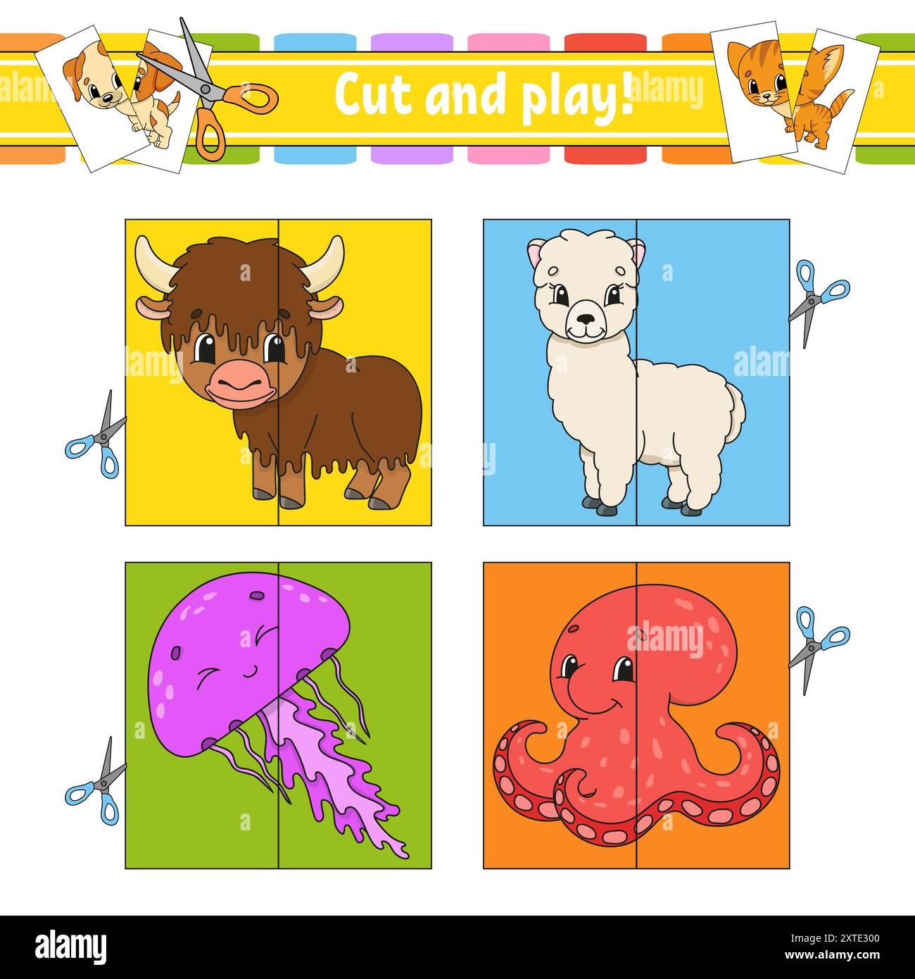Cut and play. Flash cards. Color puzzle. Education developing worksheet ...
