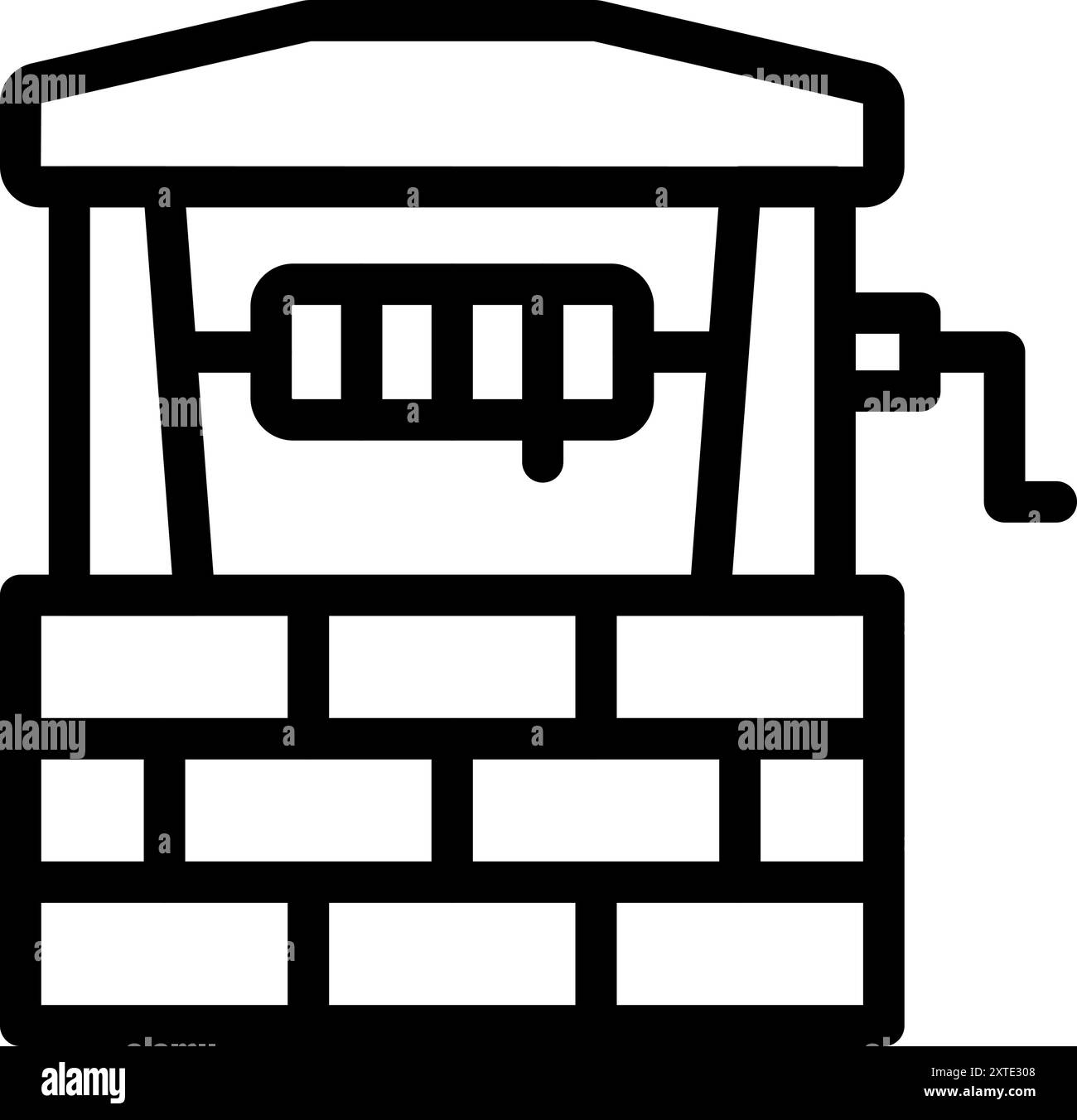Simple line icon of a water well with a crank for drawing fresh water ...