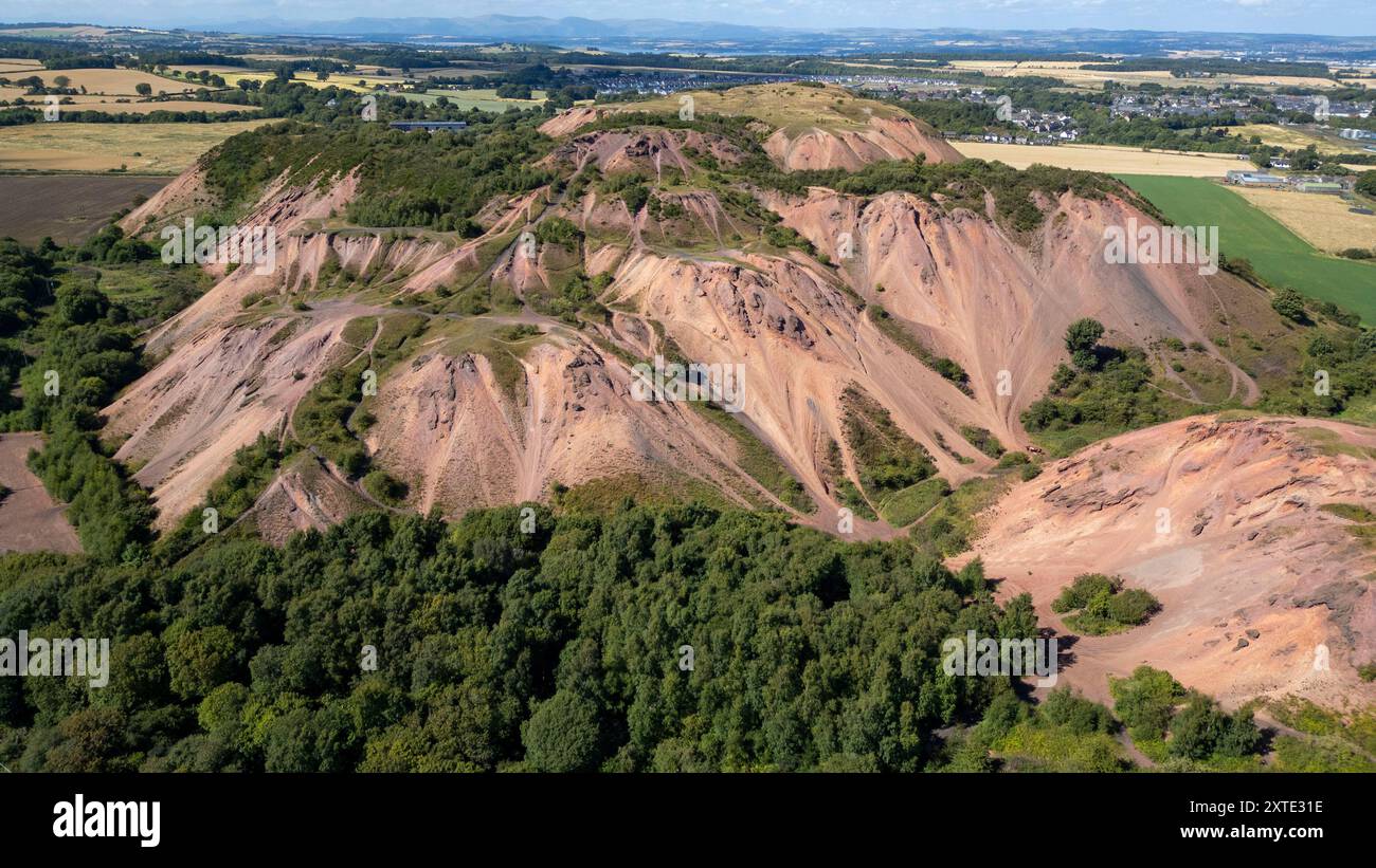 Aerial drone view of Greendyke shale bing, Broxburn, West Lothian ...