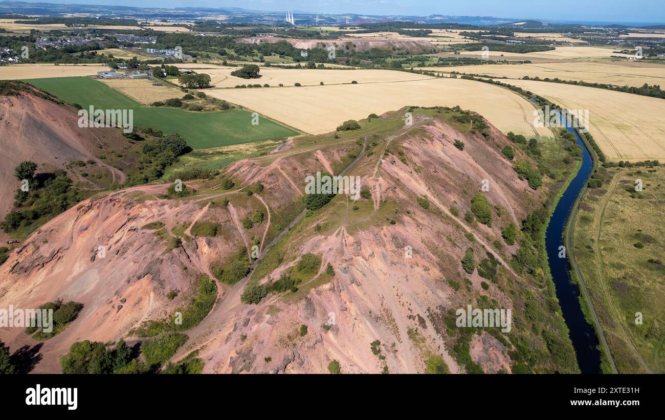Aerial drone view of Greendyke shale bing, Broxburn, West Lothian ...