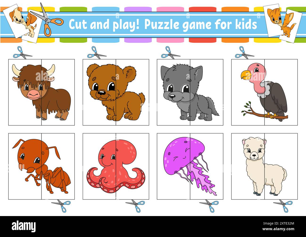 Cut and play. Flash cards. Color puzzle. Education developing worksheet ...