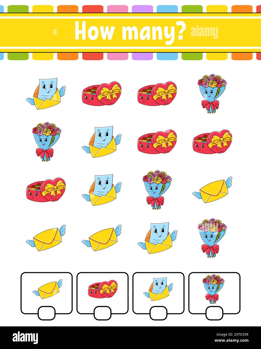 Counting game for children. Happy characters. Learning mathematics. How ...