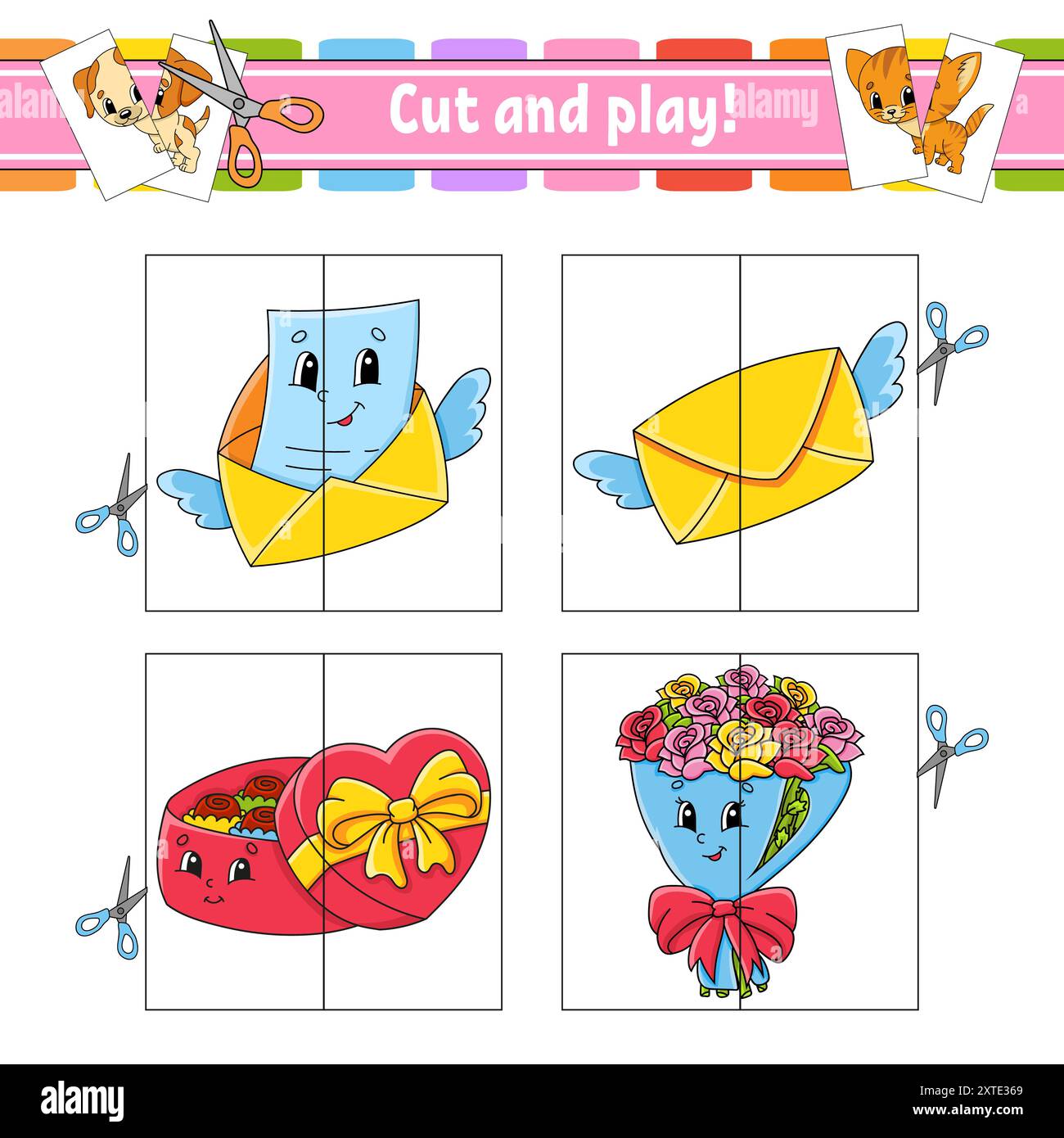 Cut and play. Flash cards. Color puzzle. Education developing worksheet ...