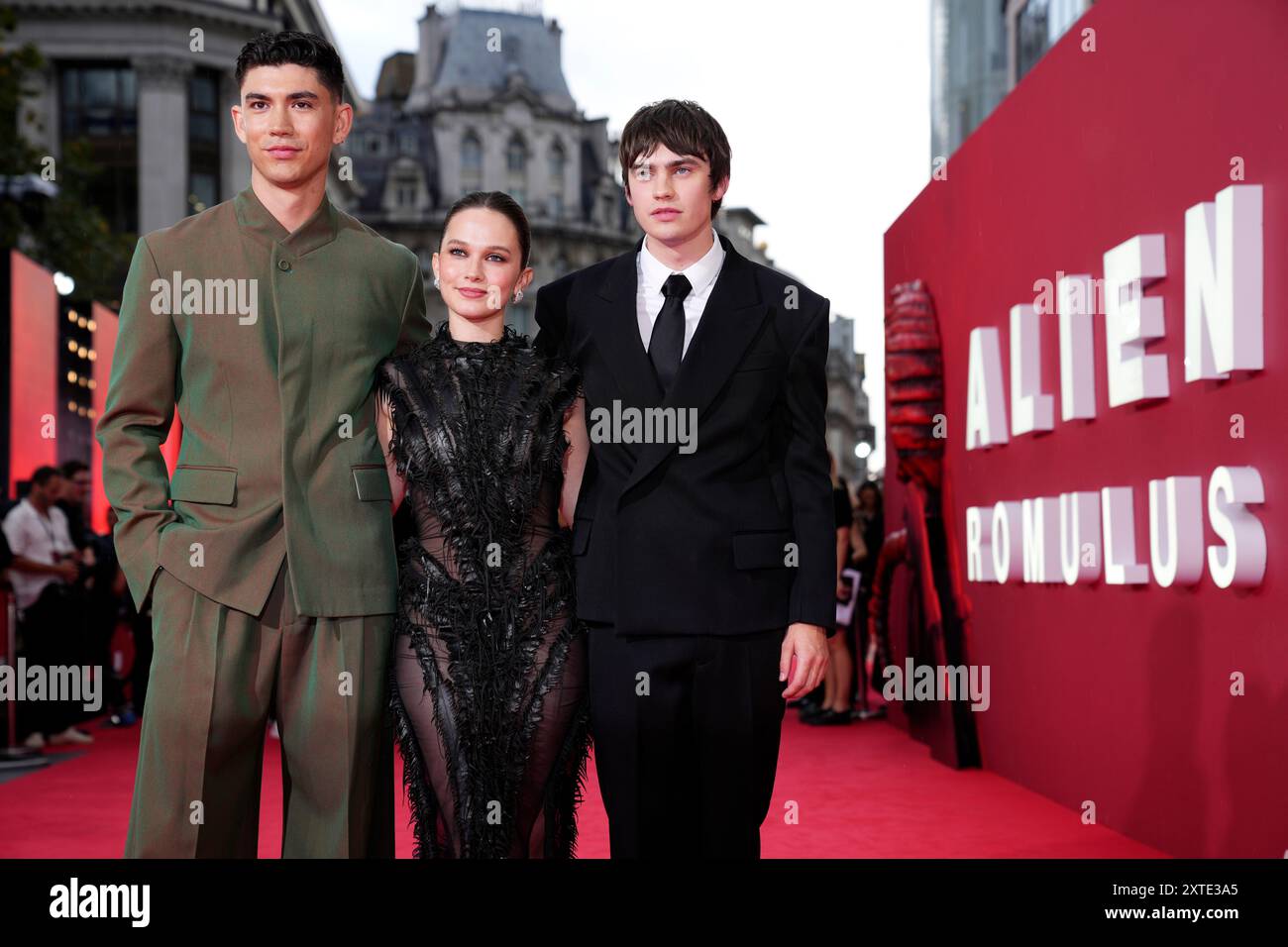 Archie Renaux, from left, Cailee Spaeny, and Spike Fearn arrive at the ...