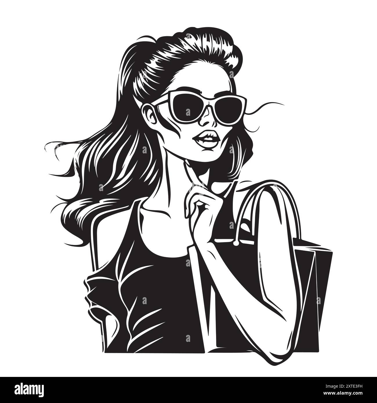Fashion Shopping Girl Portrait, vector sketch Stock Vector Image & Art ...