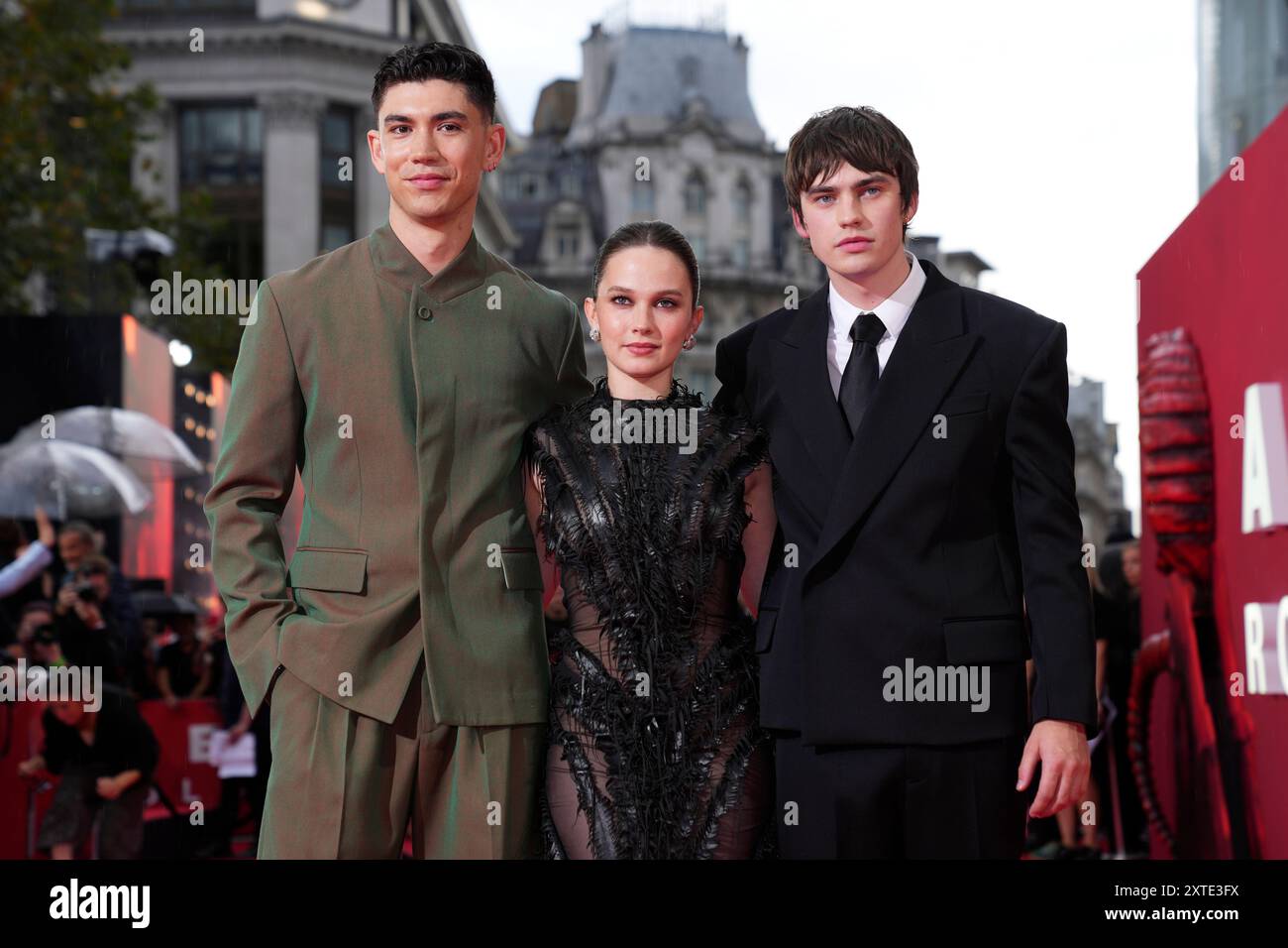 Archie Renaux, from left, Cailee Spaeny, and Spike Fearn arrive at the ...