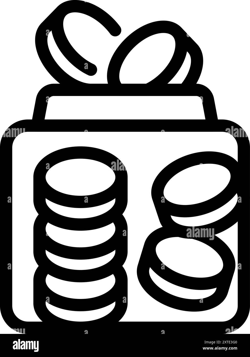 Line drawing of an open box overflowing with stacks of gold coins ...