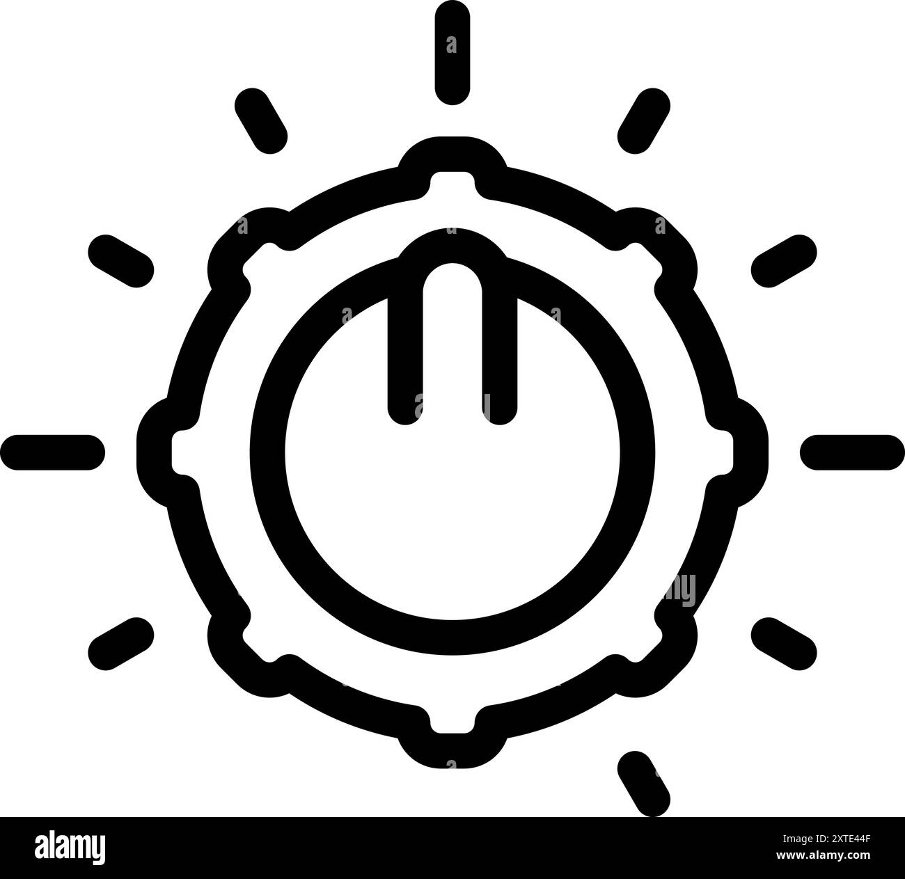 Bold line icon of a power button surrounded by light rays, symbolizing ...
