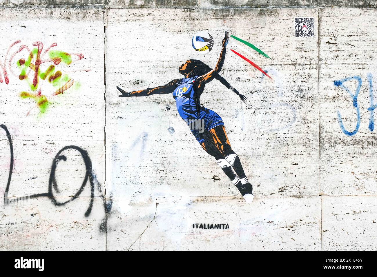 A view of a mural in homage to the Italian volleyball player Paola ...