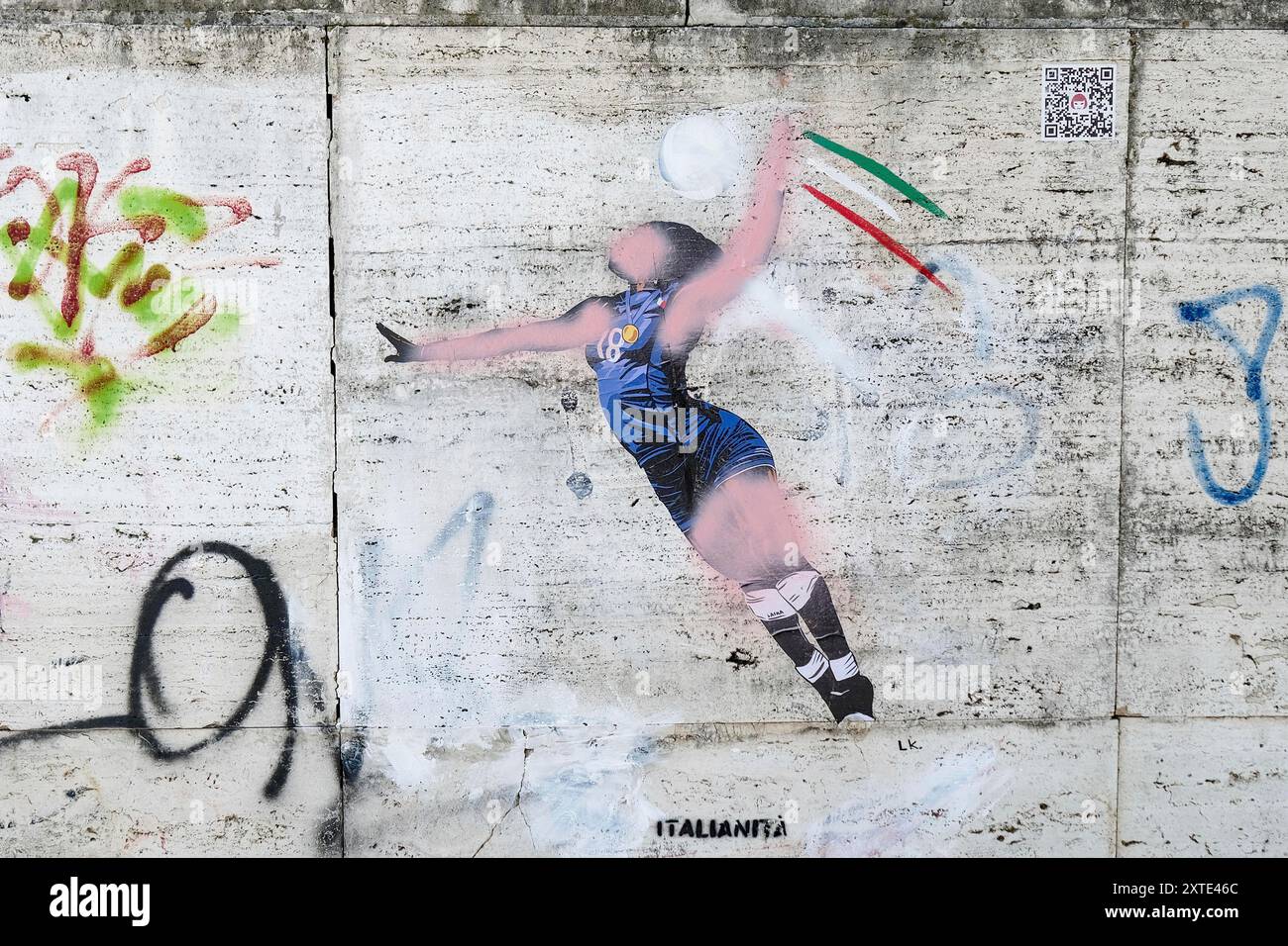 A view of a mural in homage to the Italian volleyball player Paola ...