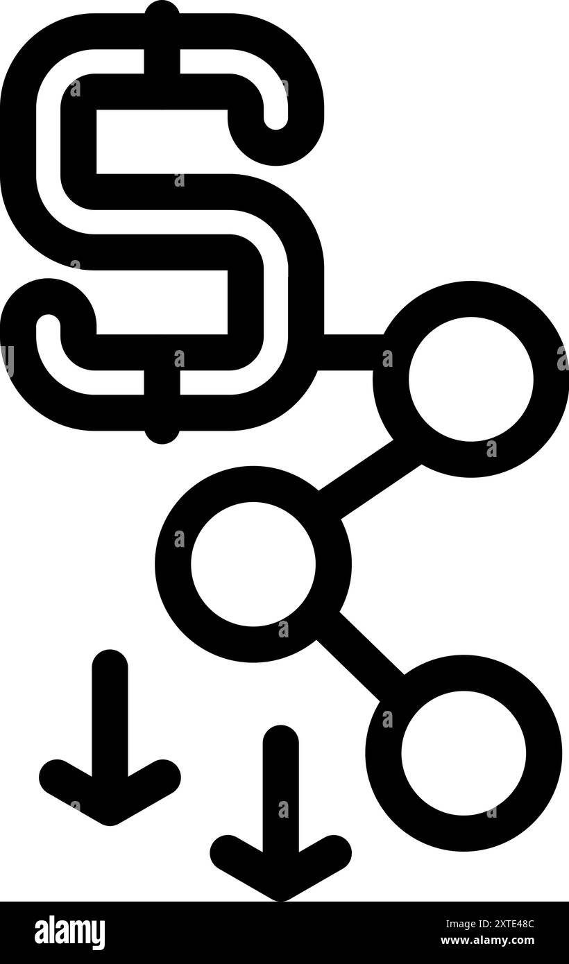 Line art vector icon of a dollar sign connected to a network ...