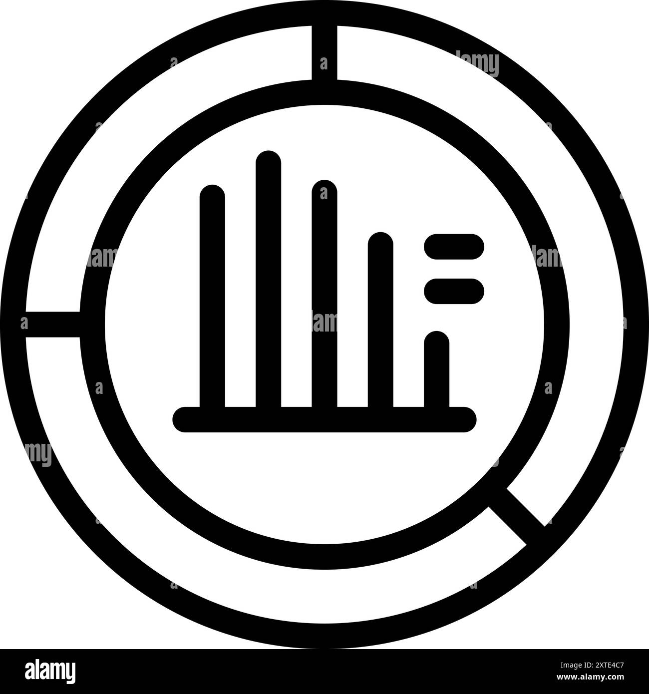 This simple vector icon shows a round chart with a bar graph that is ...