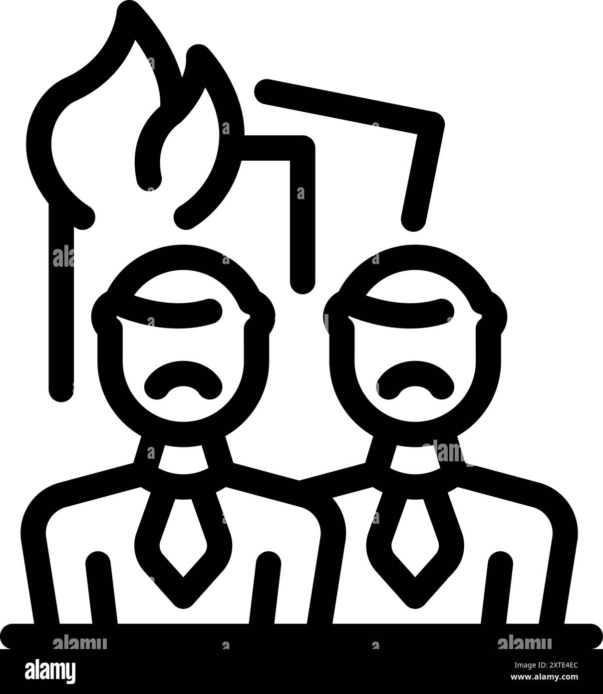 Businessmen feeling sad because factory is suffering damage from fire ...