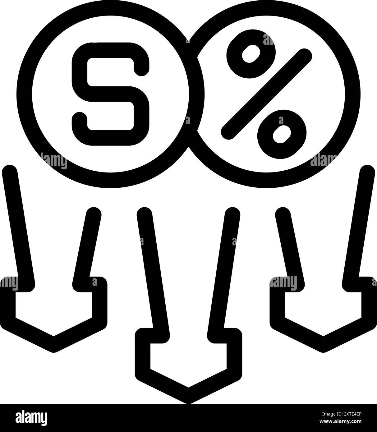 Line icon of dollar and percentage symbol connected with arrows ...