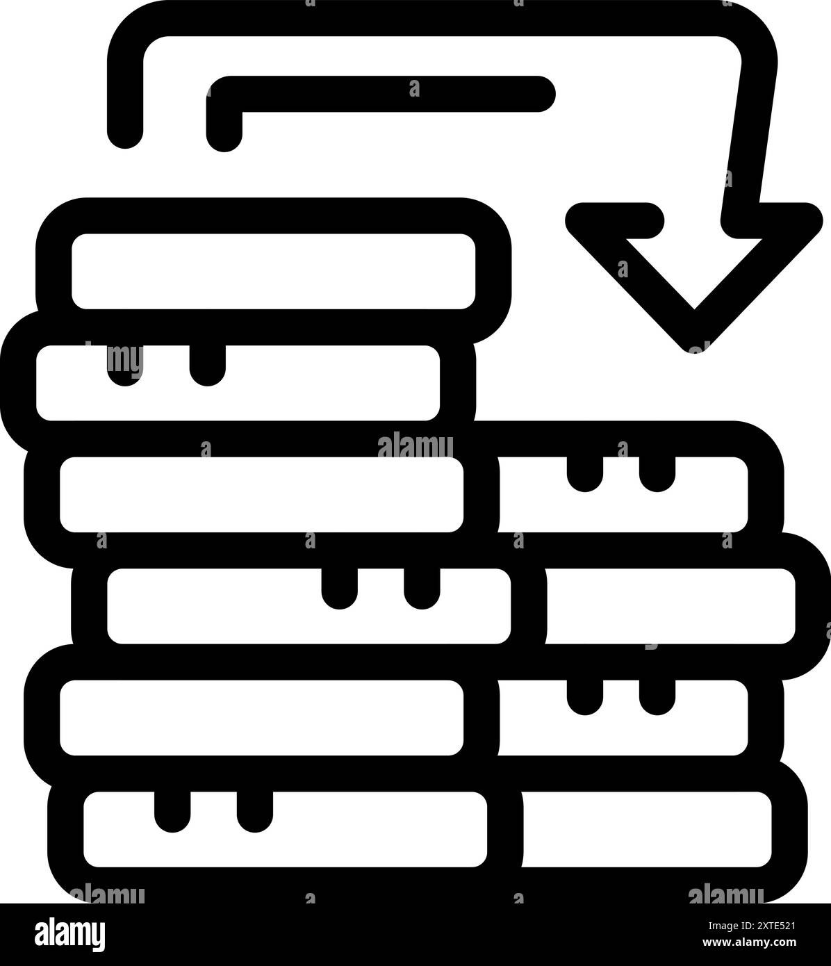 Black outline icon of a stack of papers with a downward arrow ...