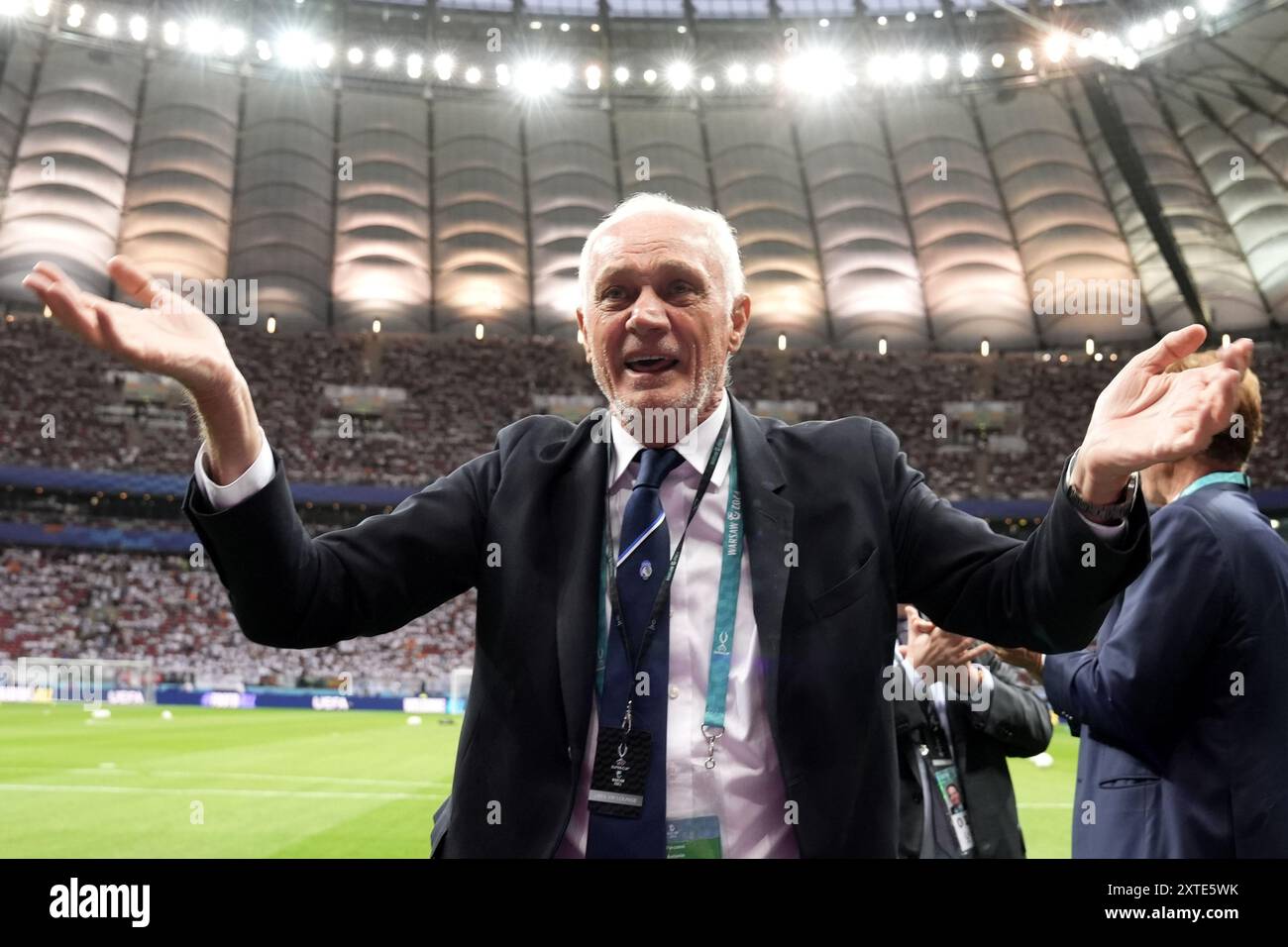 Warsaw, Poland. 14th Aug, 2024. Atalanta's president Antonio Percassi ...