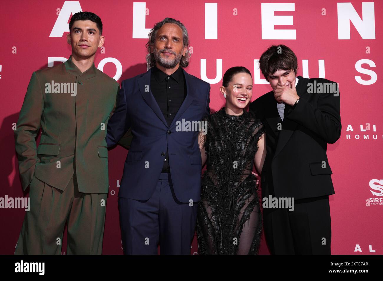 Archie Renaux, from left, Fede Alvarez, Cailee Spaeny, and Spike Fearn ...
