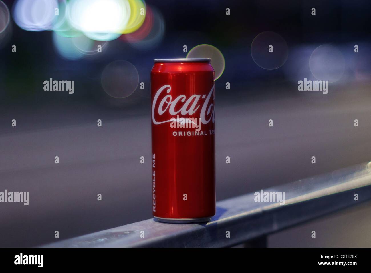 Tyumen, Russia-August 10, 2024: Can of soda coca cola resting on a ...