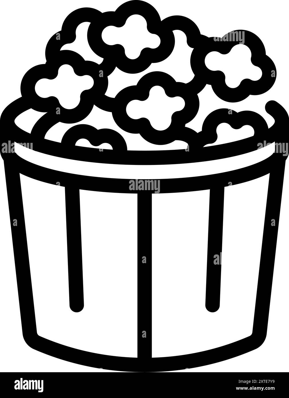 Simple bold black and white line art icon of a bucket of popcorn ...