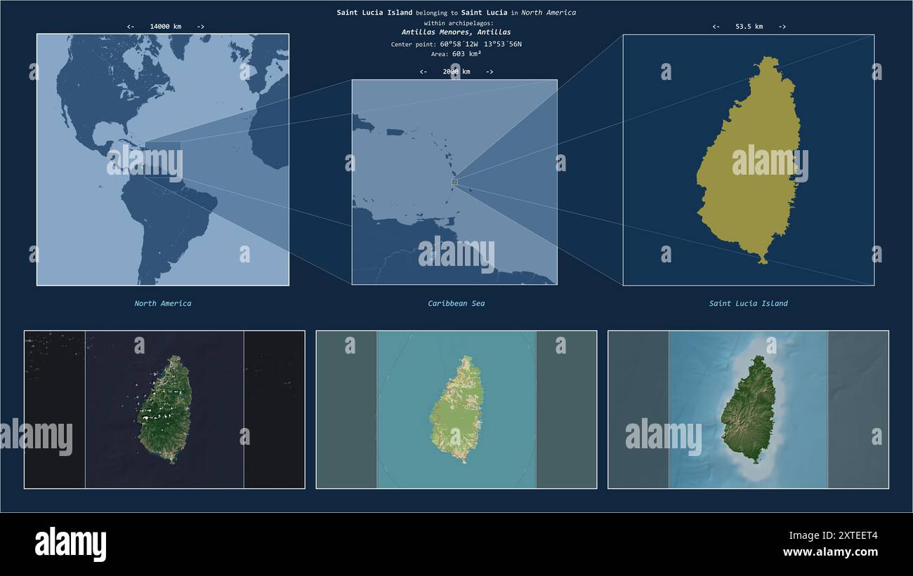 St Lucia Island Caribbean Map Six Cities Connected With Saint Lucia