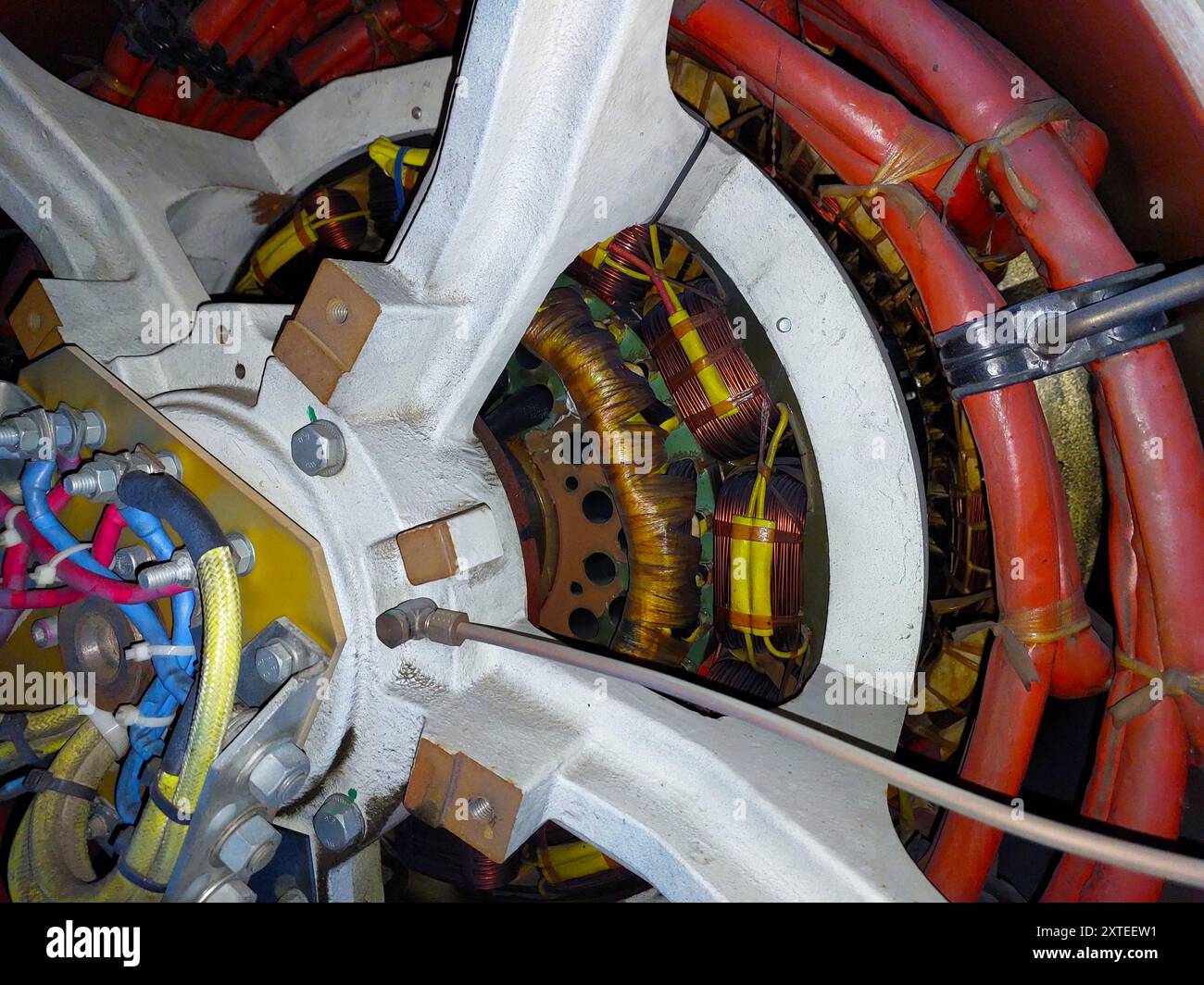 Detailed look at the alternator’s windings and connections, showcasing ...