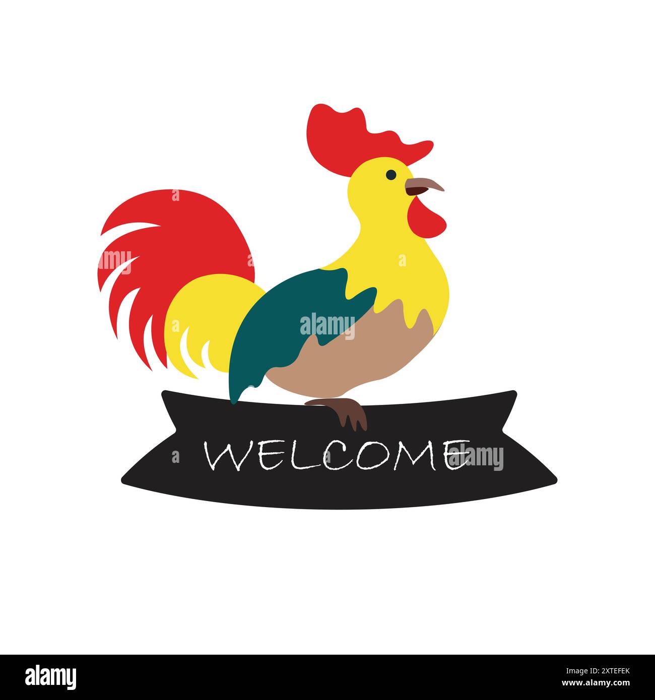 Rooster sitting on a welcome message text Stock Vector Image & Art - Alamy