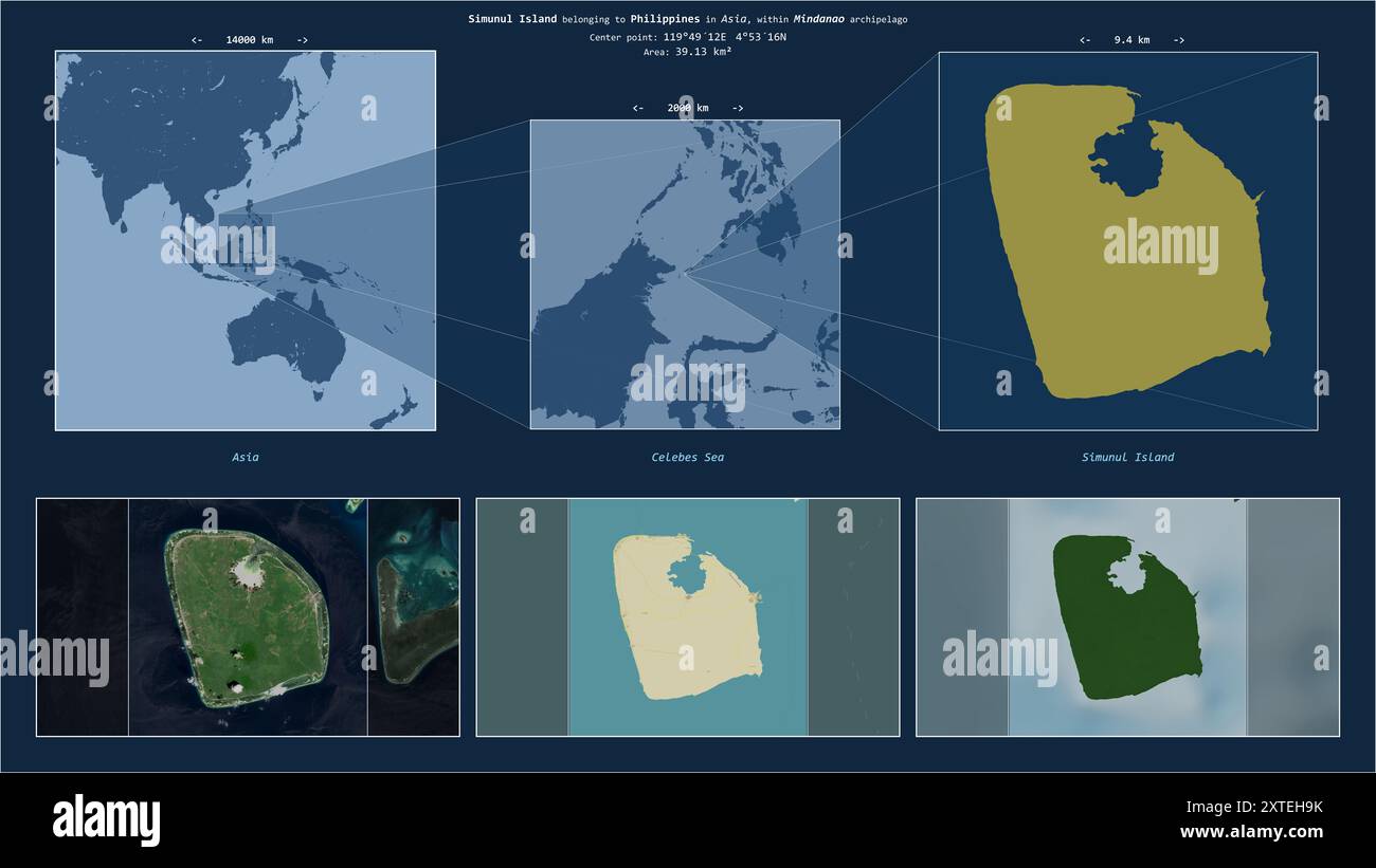 Simunul Island in the Celebes Sea - belonging to Philippines. Described location diagram with ...