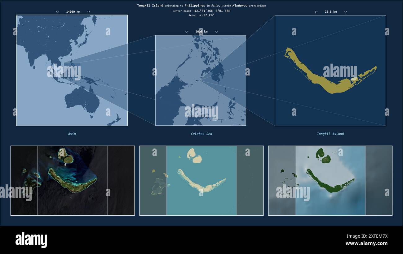 Tongkil Island in the Celebes Sea - belonging to Philippines. Described location diagram with ...