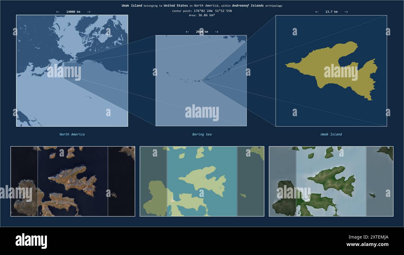 Umak Island in the Bering Sea - belonging to United States. Described ...