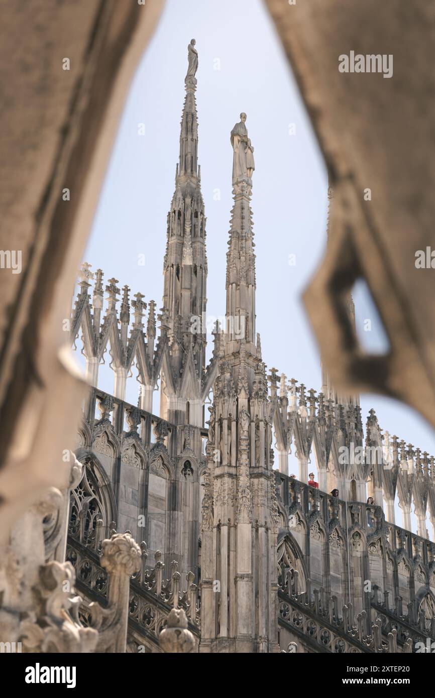 rooftop view of detailed spires at Milan cathedral, Italy Stock Photo ...