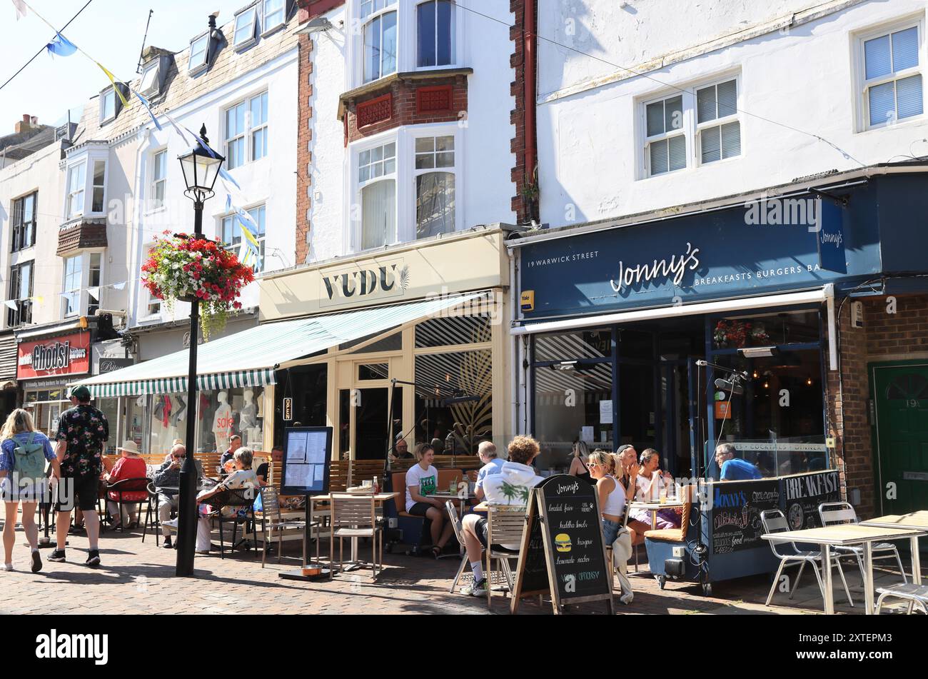 Cafes and shops on Warwick Street in Worthing, West Sussex, UK Stock ...