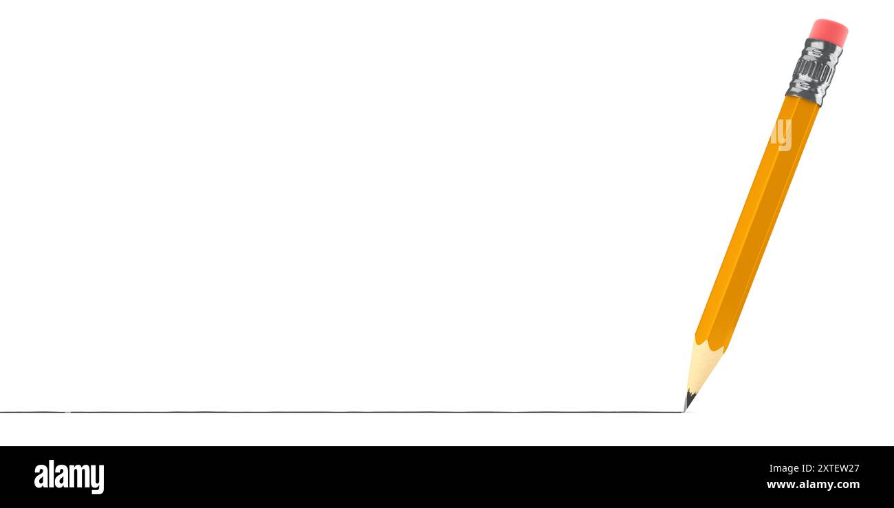 Single yellow pencil drawing straight line - 3d render Stock Photo - Alamy