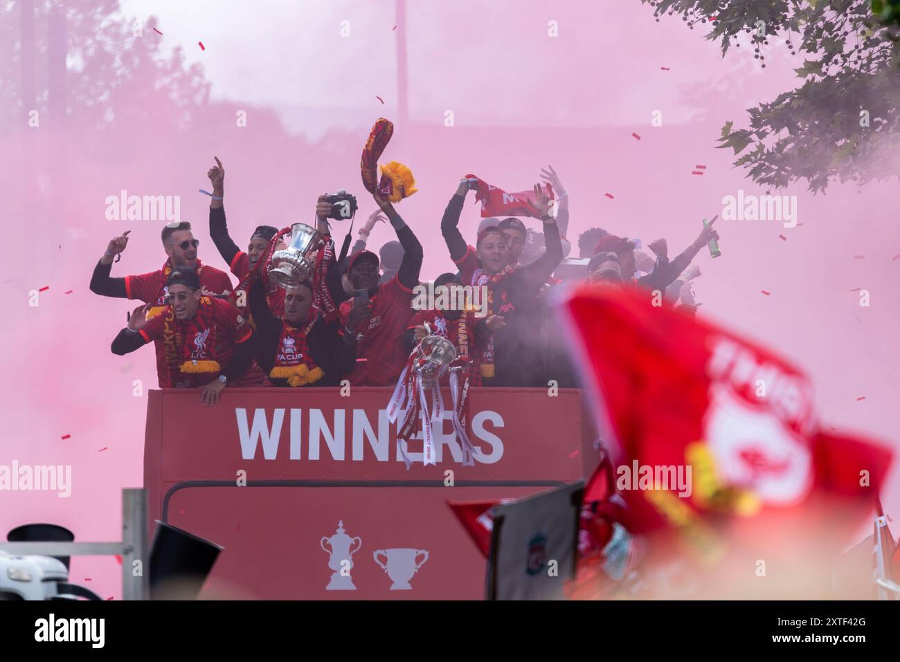 Liverpool Football Club victory parade through the streets of the city ...