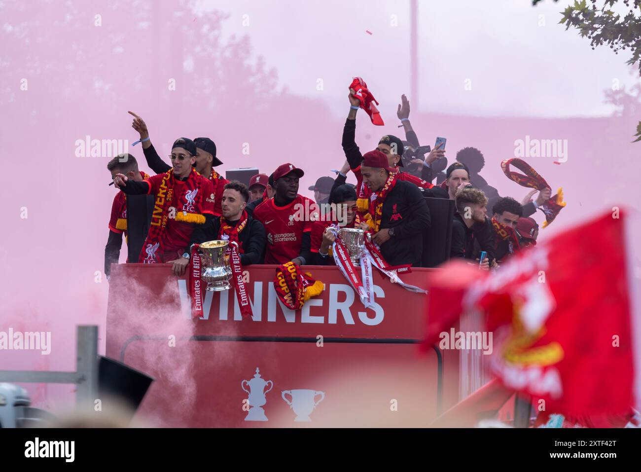 Liverpool Football Club victory parade through the streets of the city ...