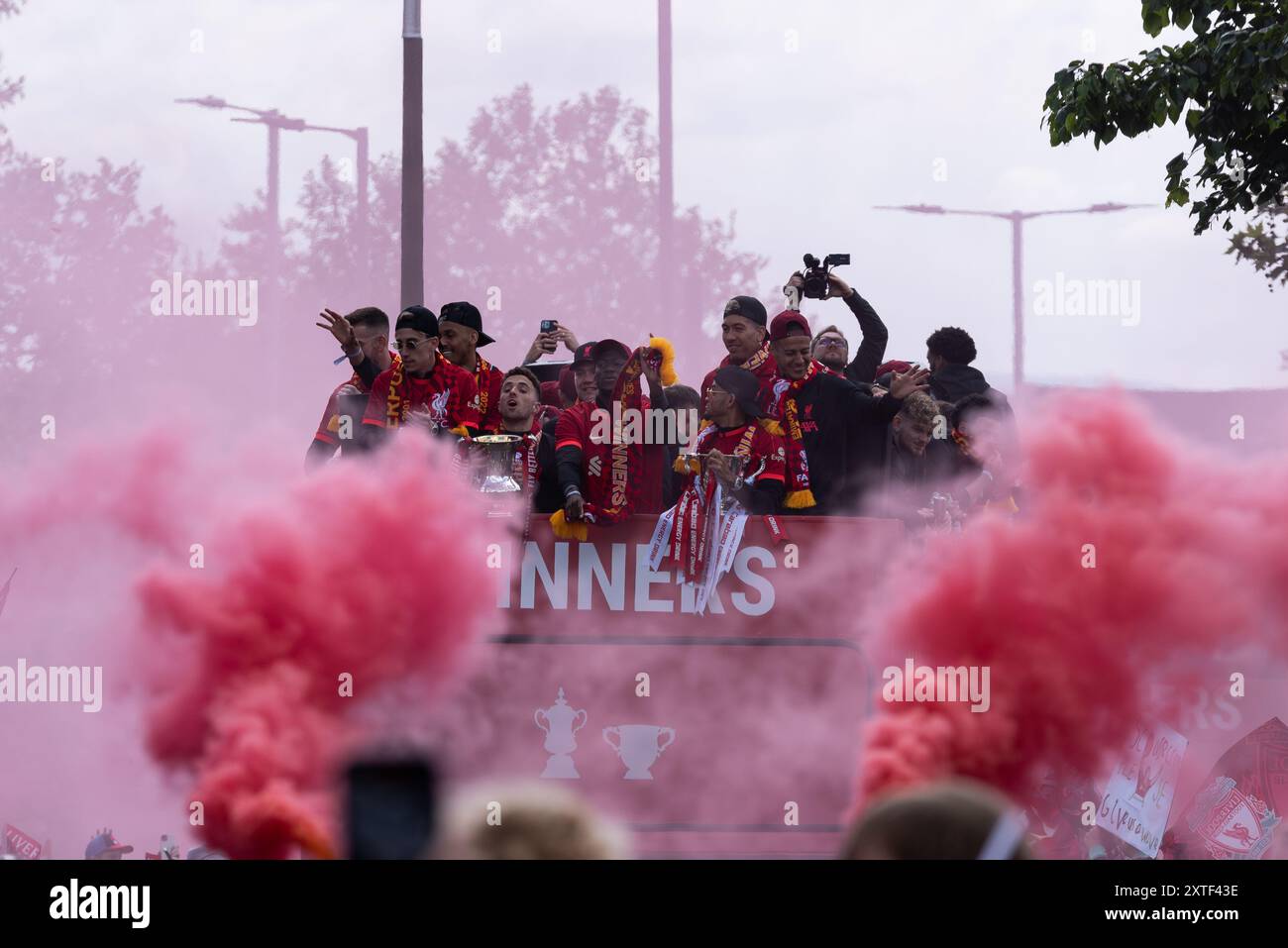 Liverpool Football Club victory parade through the streets of the city ...
