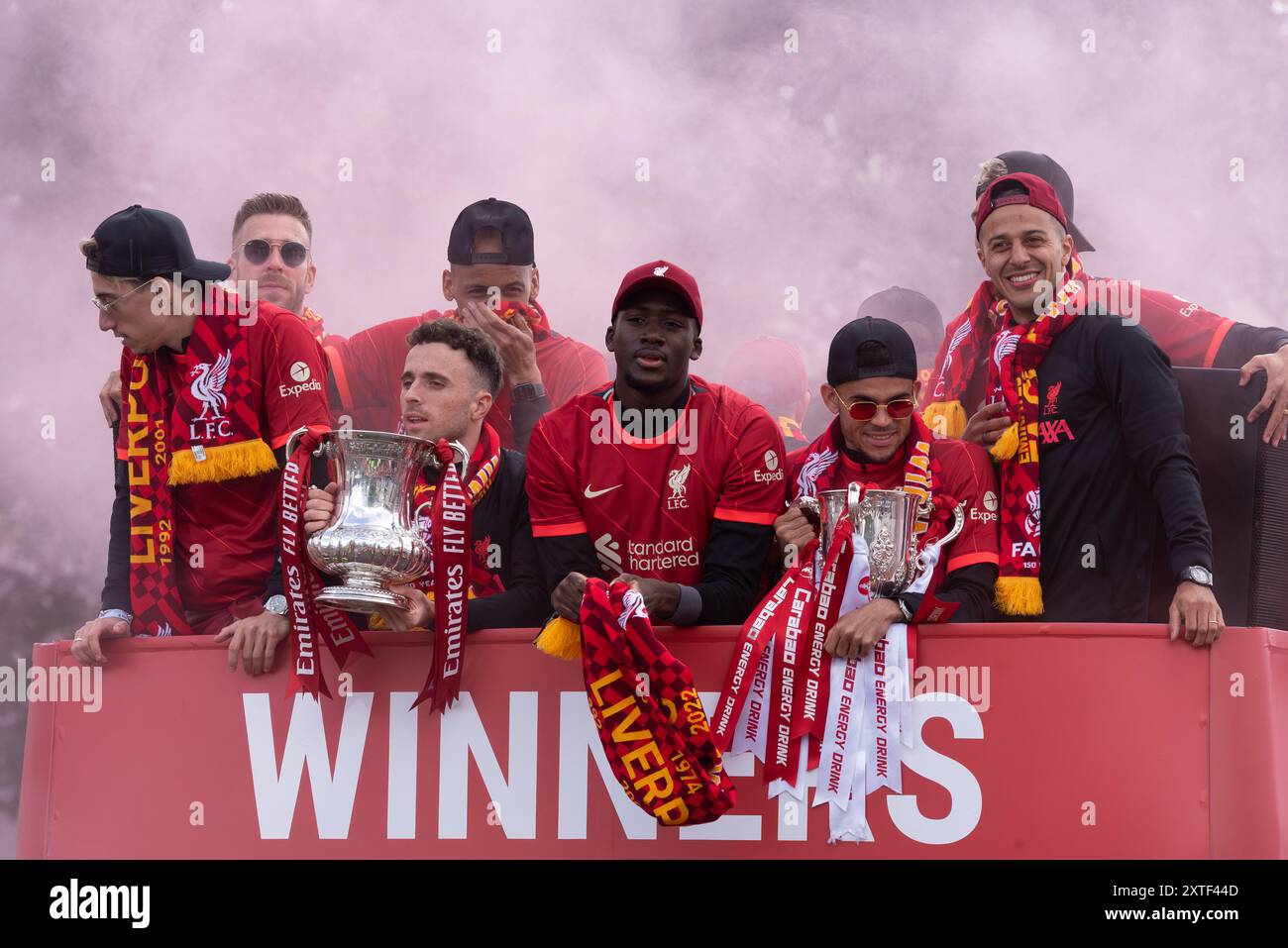 Liverpool Football Club victory parade through the streets of the city ...