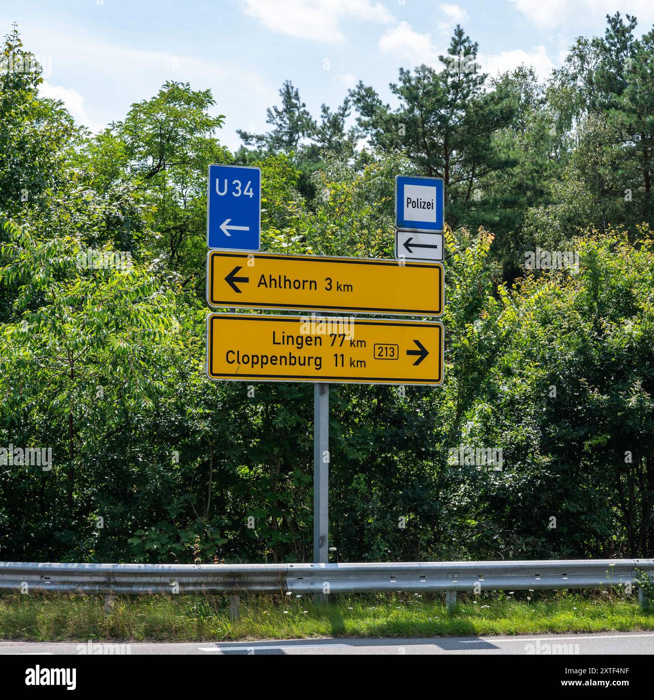 Großenkneten, Lower Saxony, Germany, July 15, 2024 - Road signs towards ...