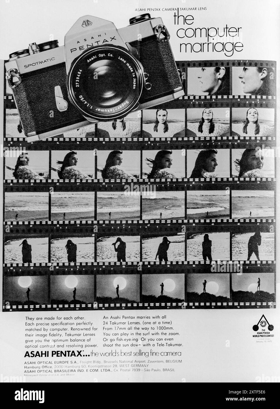 A vintage 1969 advertisement showcases a Pentax camera, and Takumar ...