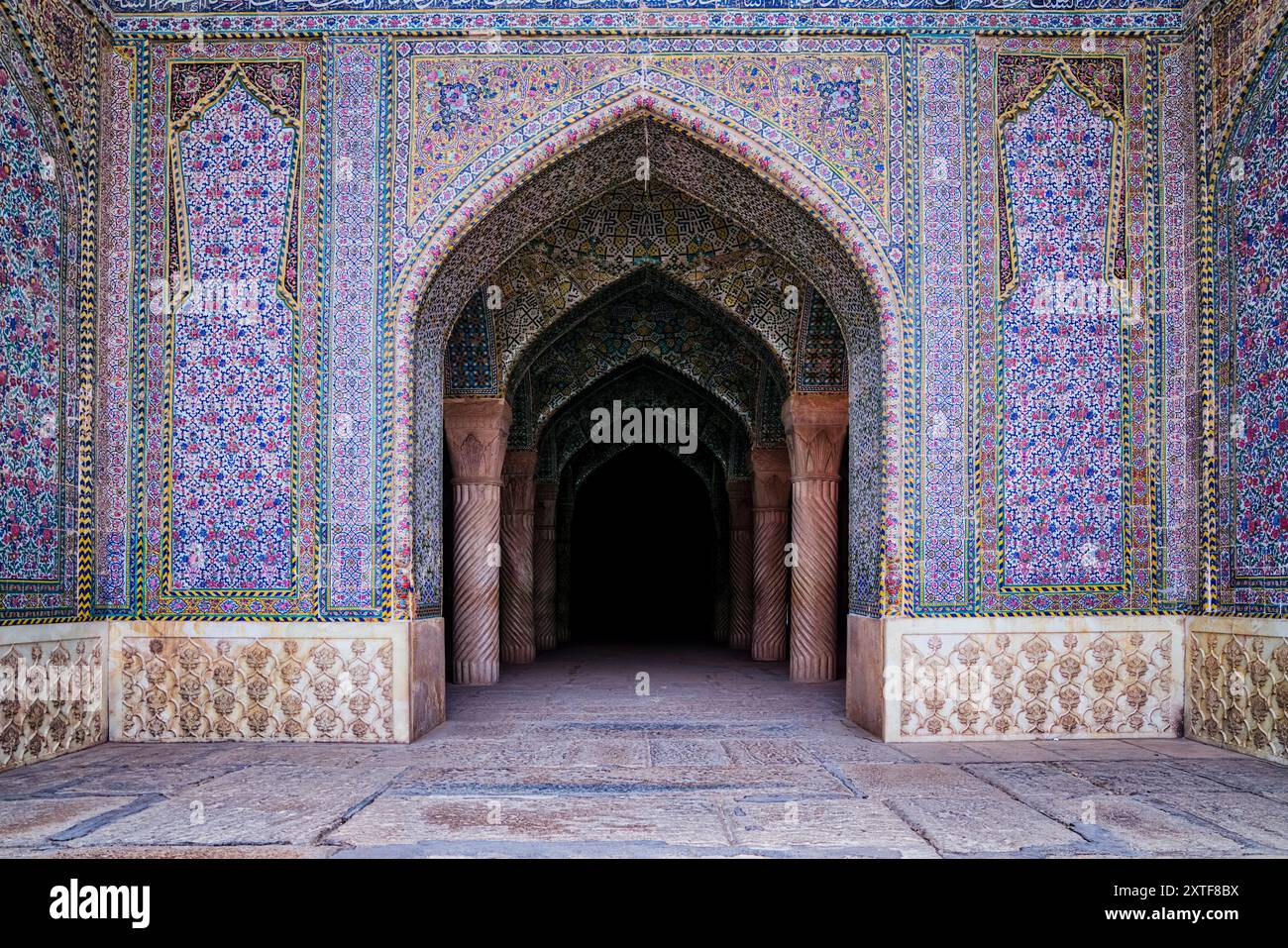 Shiraz, Iran - 4 May 2019: The entrance of prayer hall in Vakil Mosque ...