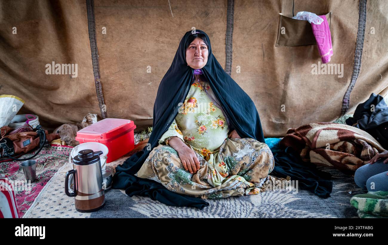 Shiraz, Iran - 5 May 2019: Portrait of a Qashqai nomadic woman sitting ...