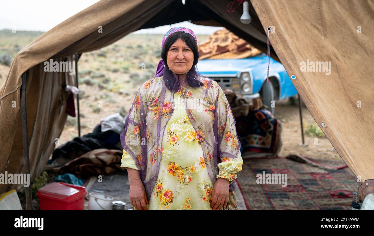 Shiraz, Iran - 5 May 2019: Portrait of a Qashqai nomadic woman by her ...