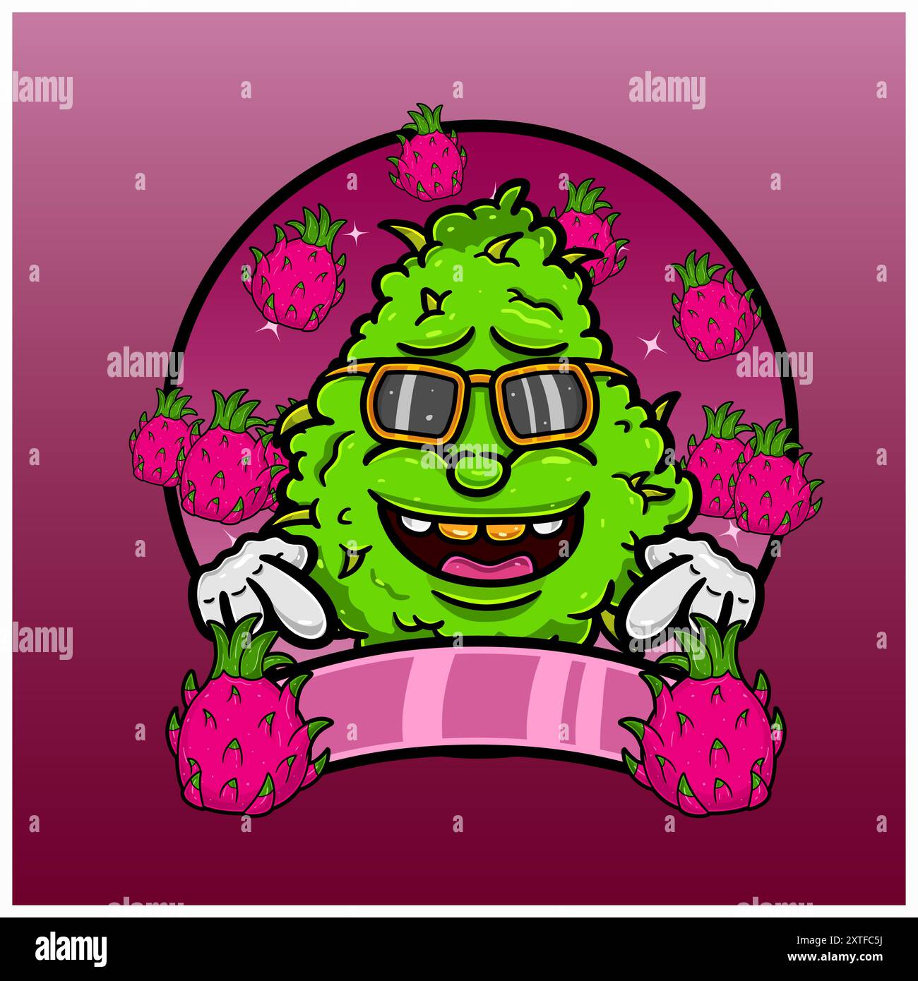 Weed Bud Cartoon With Dragon Fruit Flavor. Weed Design For Logo, Label ...